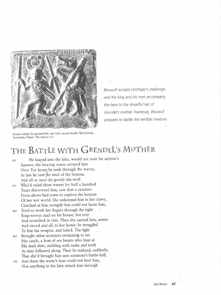 The Battle With Grendel S Mother | PDF | Beowulf | Germanic Heroic Legends