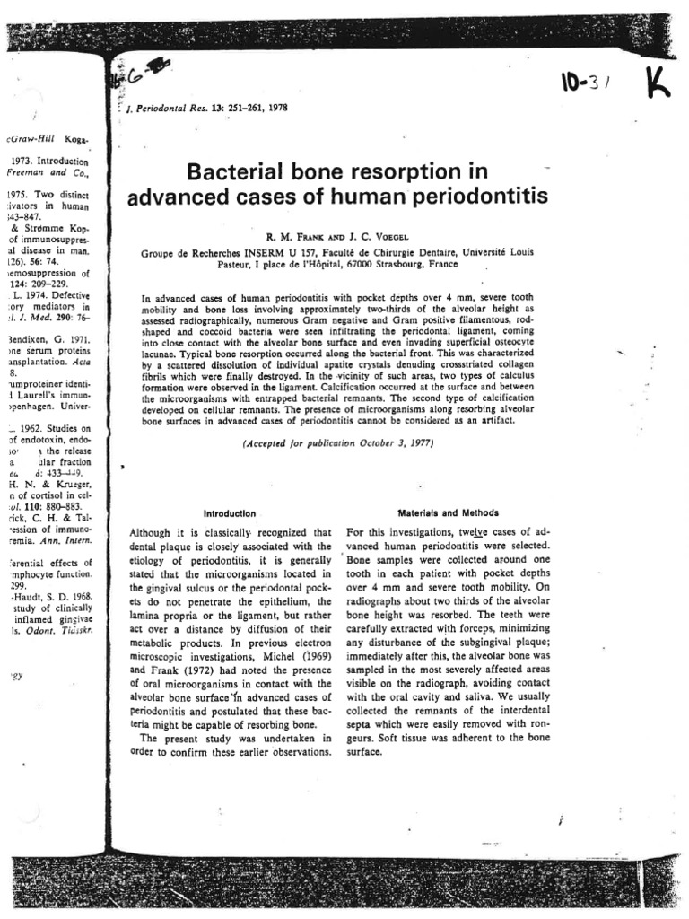 5 Bacterial Bone Resorption in Advanced Cases of Human Periodontitis | PDF