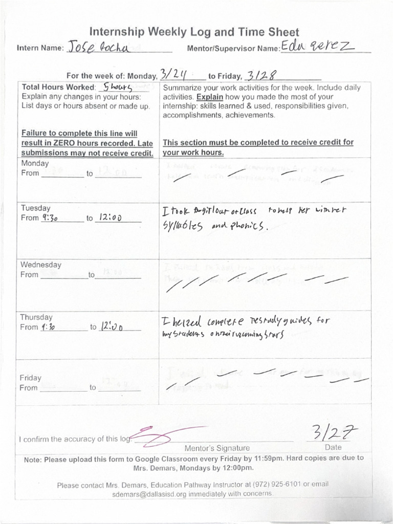 Internship Weekly Log and Time Sheet 9 | PDF