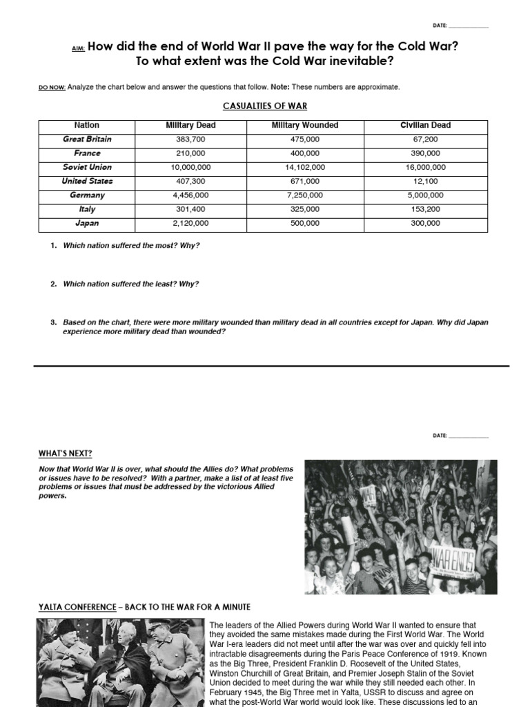 SAMUEL ROBERTS - End of WWII, Start of The Cold War Worksheet | PDF ...
