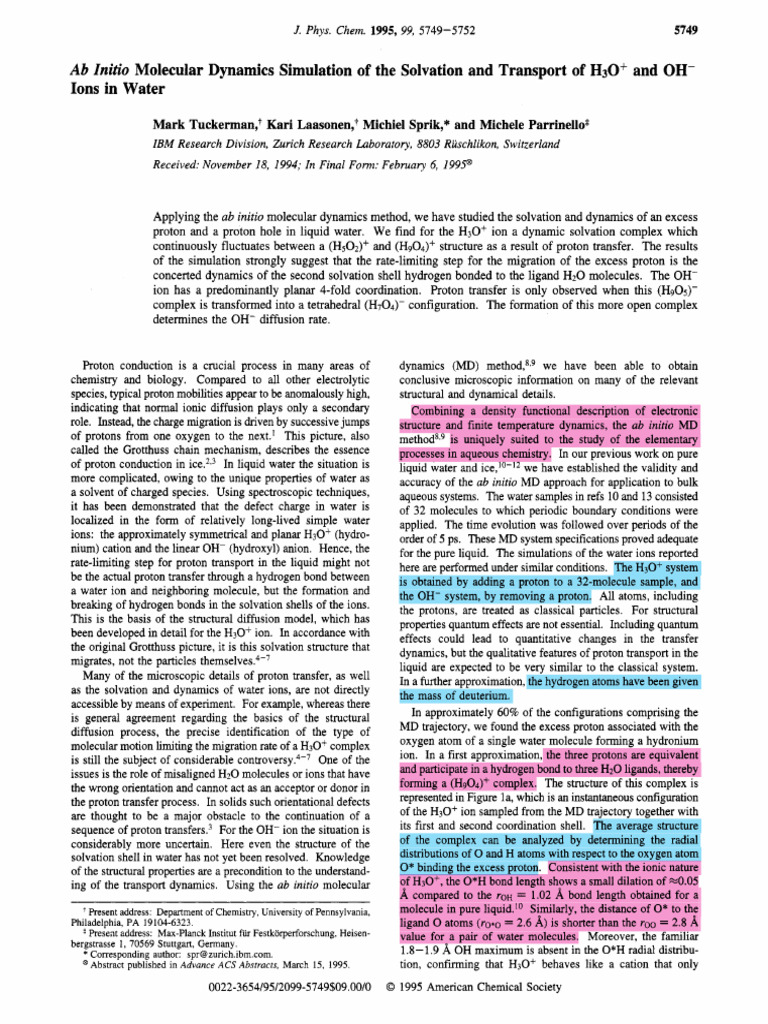 MD Simulation of The Solvation and Transport of H3O+ and OH - Ions in ...