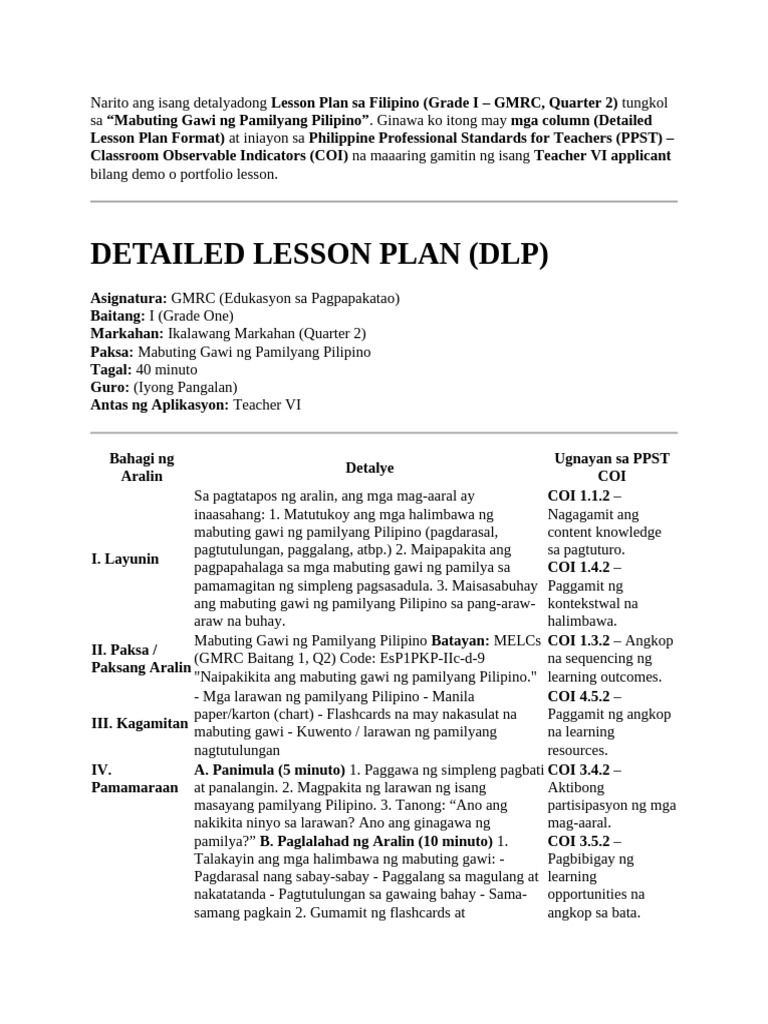 Lesson Plan Sa GMRC | PDF