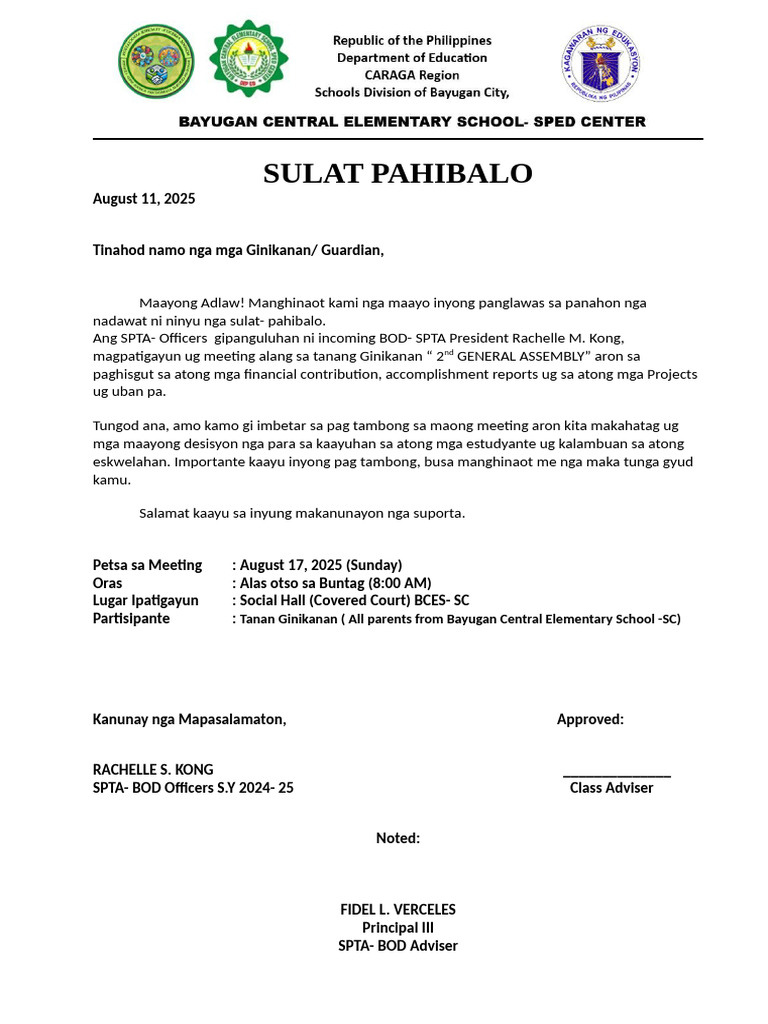 Sulat Pahibalo 2025 | PDF