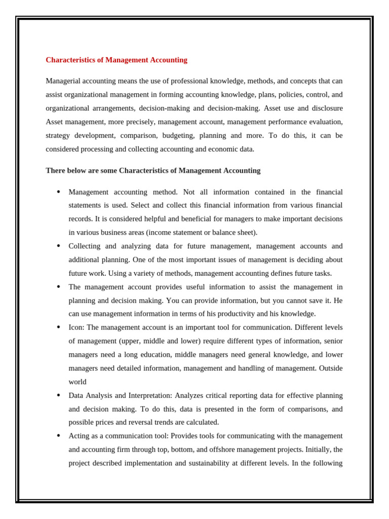 Characteristics of Management Accounting | PDF | Management Accounting ...