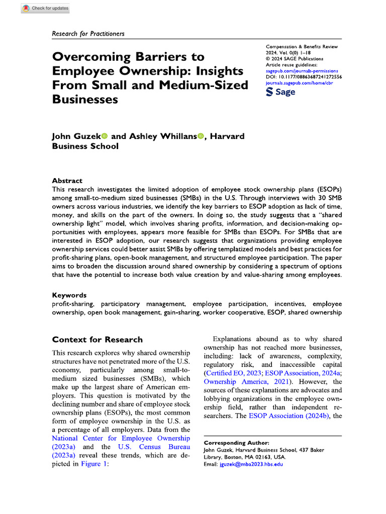 Overcoming Barriers To Employee Ownership | PDF | Employment | Option ...