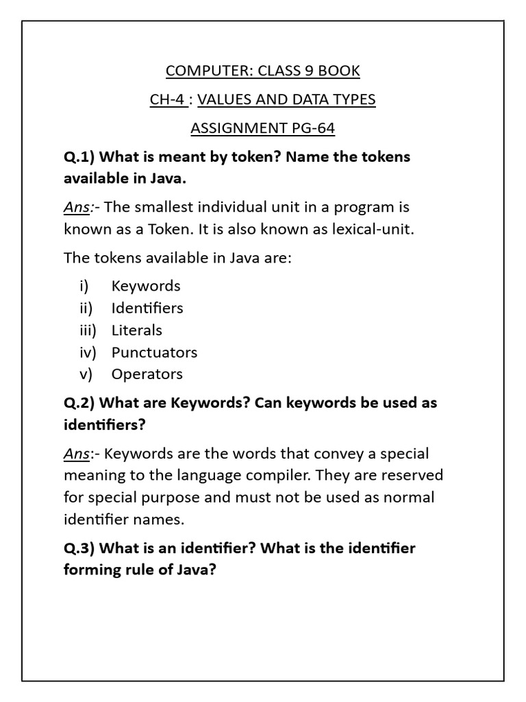 Java Tokens and Identifiers Guide | PDF | Integer (Computer Science ...