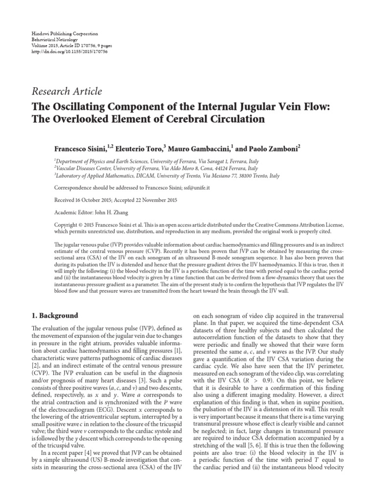 Jugular Vein Flow and Cerebral Circulation | PDF | Heart | Waves