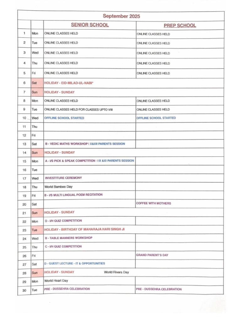 Revised Calendar - SEP OCT 2025 | PDF