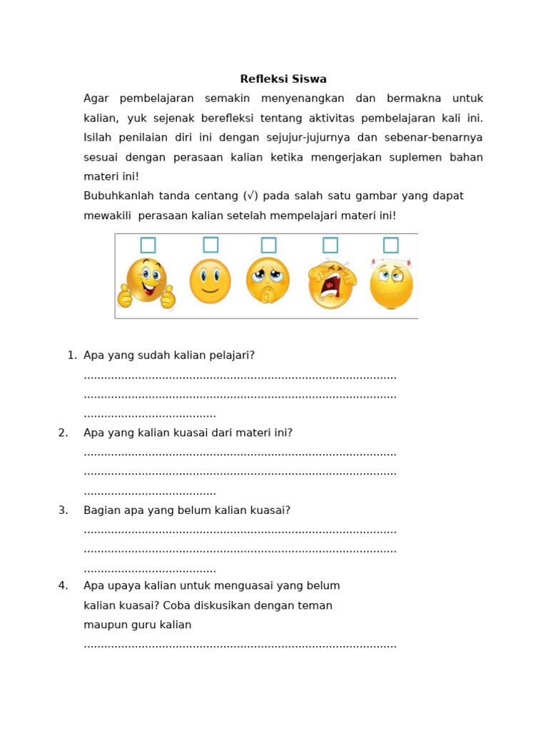 Refleksi Pembelajaran Siswa | PDF