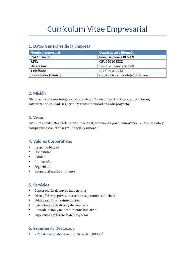 CV Empresarial BUVAN | PDF | Ingeniero civil | Economias
