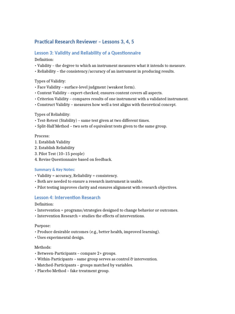 Practical Research Reviewer Lessons3to5 | PDF | Validity (Statistics ...