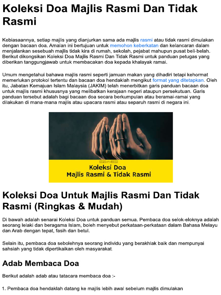 Koleksi Doa Majlis Rasmi Dan Tidak | PDF