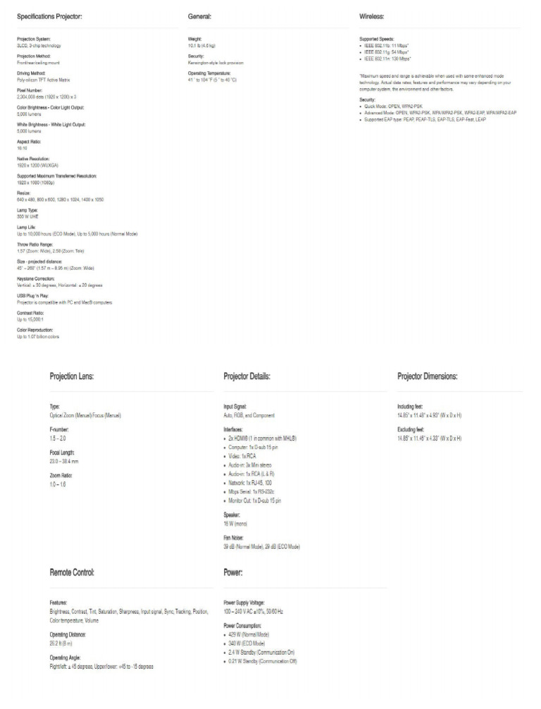 Projector Specs | PDF