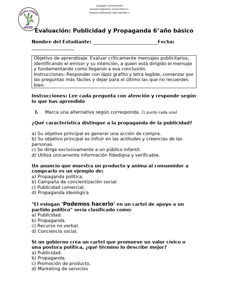 Evaluación de Publicidad y Propaganda | PDF | Publicidad | Propaganda