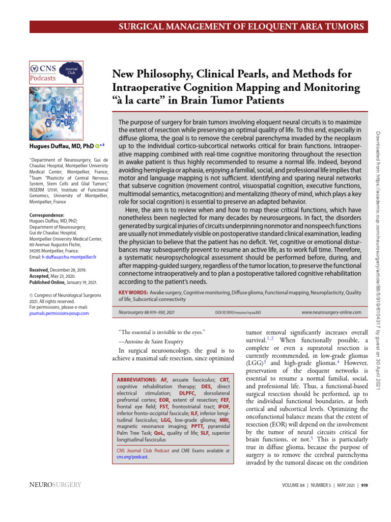 Eloquent Area Tumors: Surgical Insights | PDF | Glioma | Neurosurgery