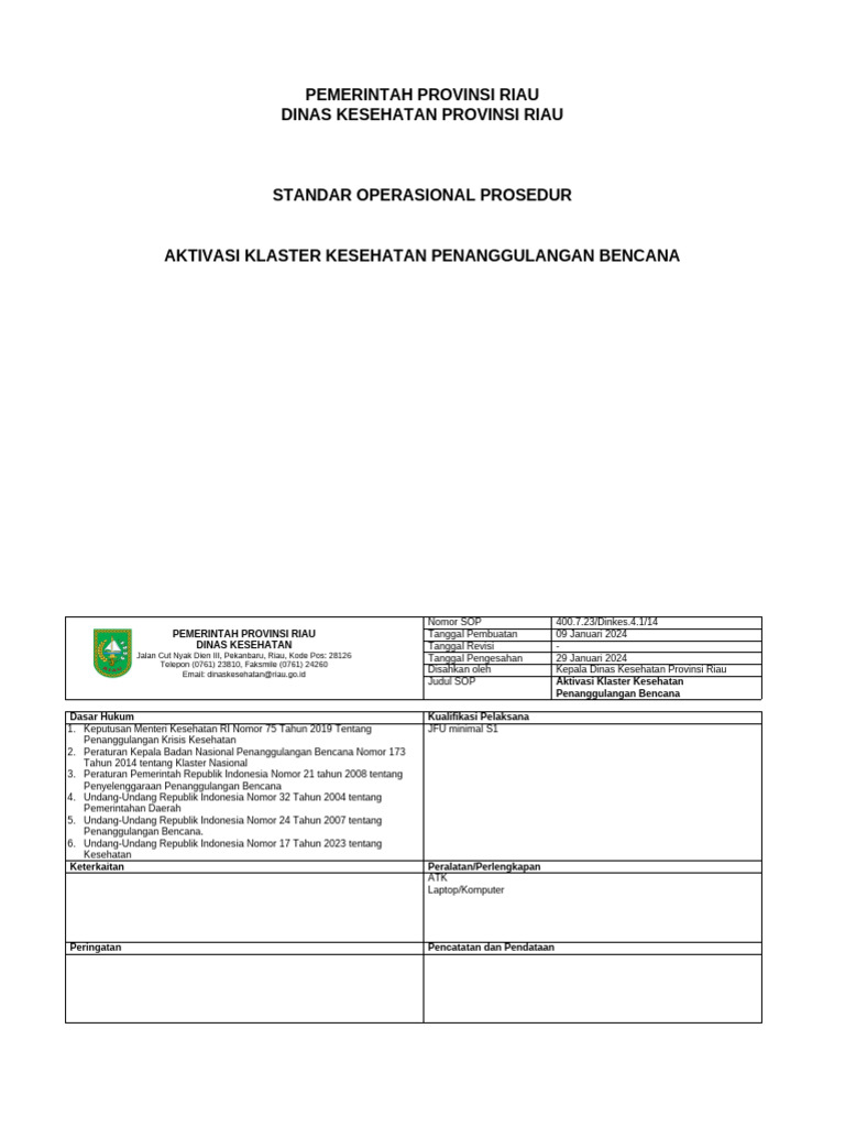 Sop Aktivasi Klaster Kesehatan | PDF