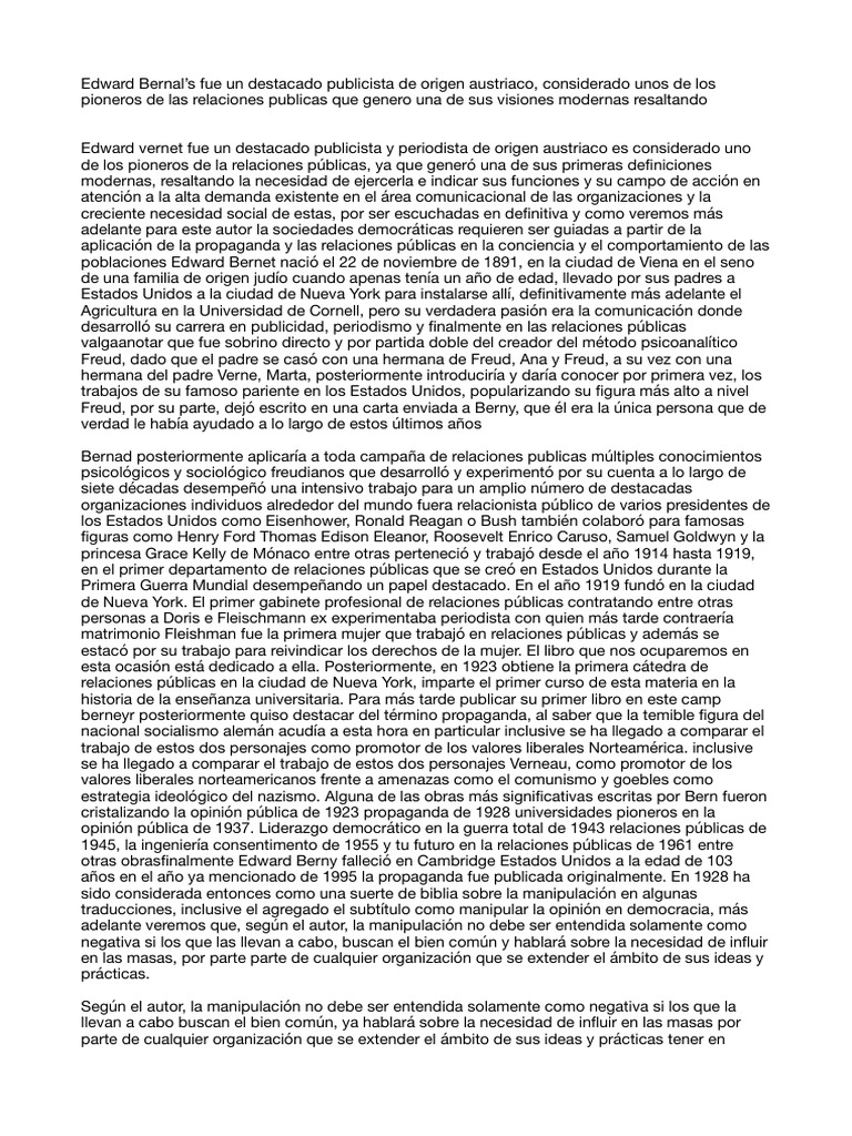 Edward Bernays: Pionero en Relaciones Públicas | PDF | Sigmund Freud ...