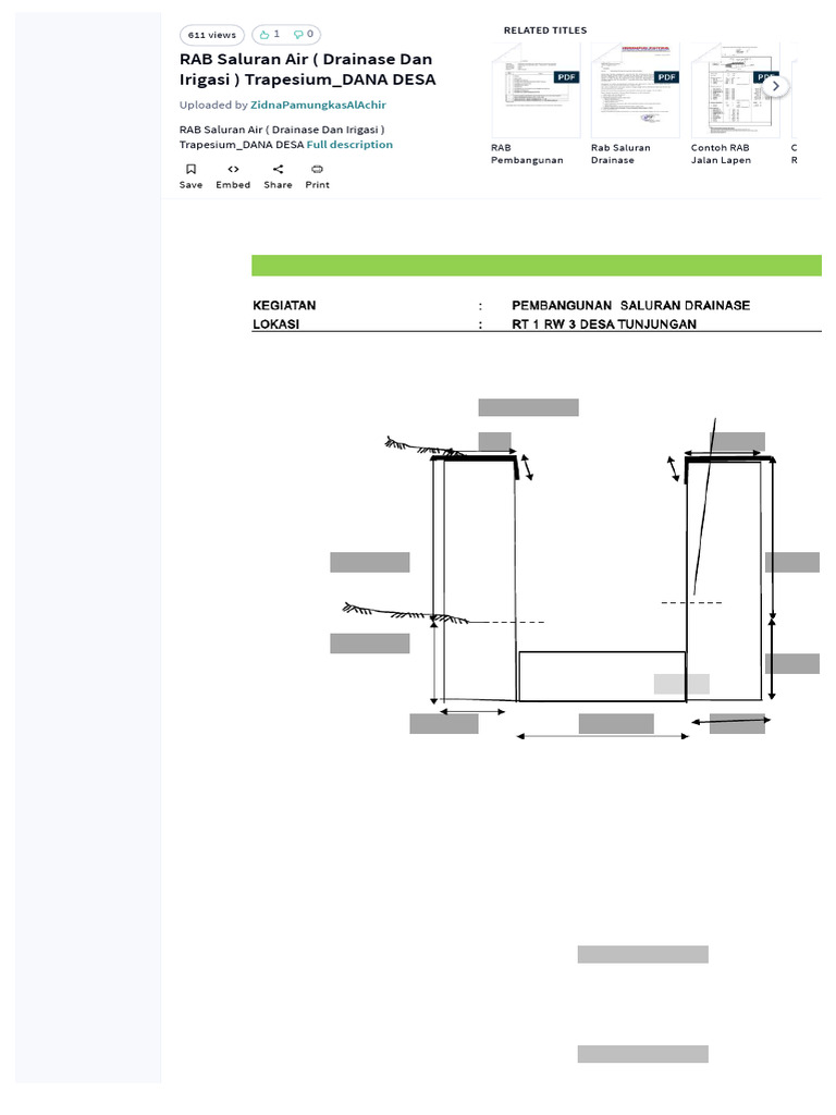 PDF Rab Saluran Air Drainase Dan Irigasi Trapesium Dana Desa Compress | PDF