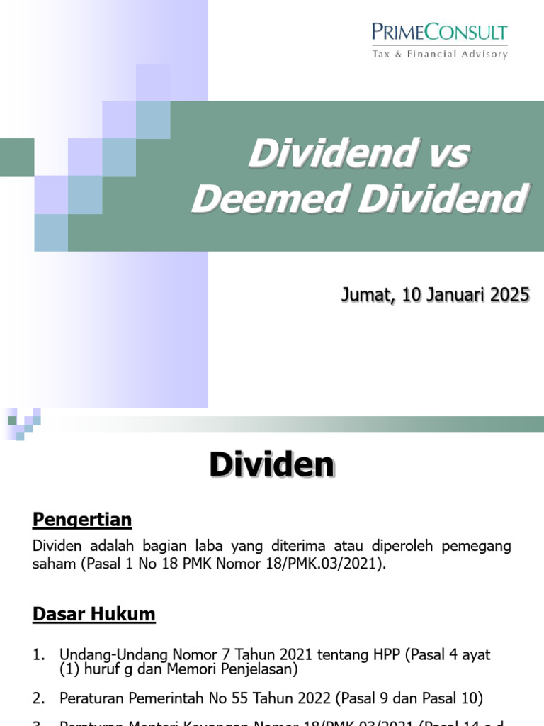 Perbedaan Dividen dan Deemed Dividend | PDF