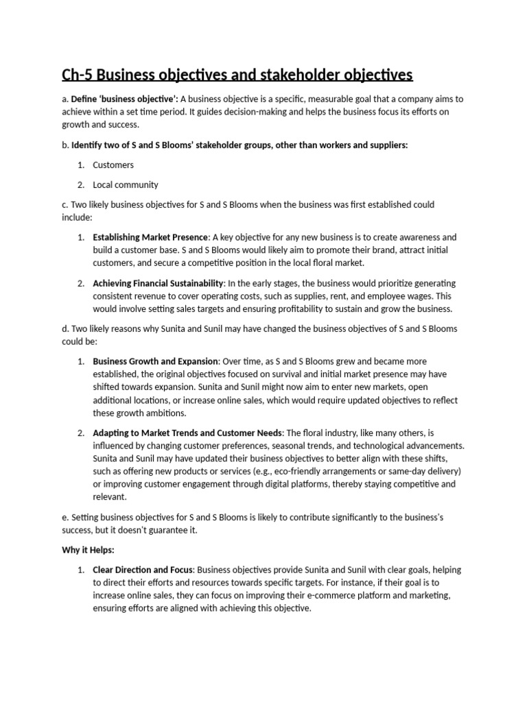 Business and Stakeholder Objectives Explained | PDF | Employment ...