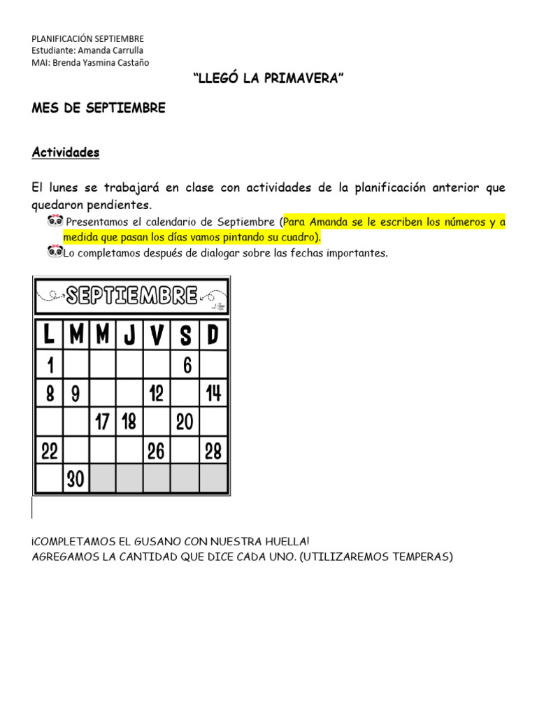 Planificación Septiembre | PDF