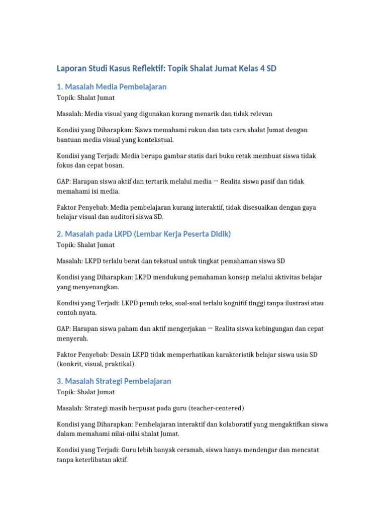4 Konteks Studi Kasus Reflektif Shalat Jumat | PDF