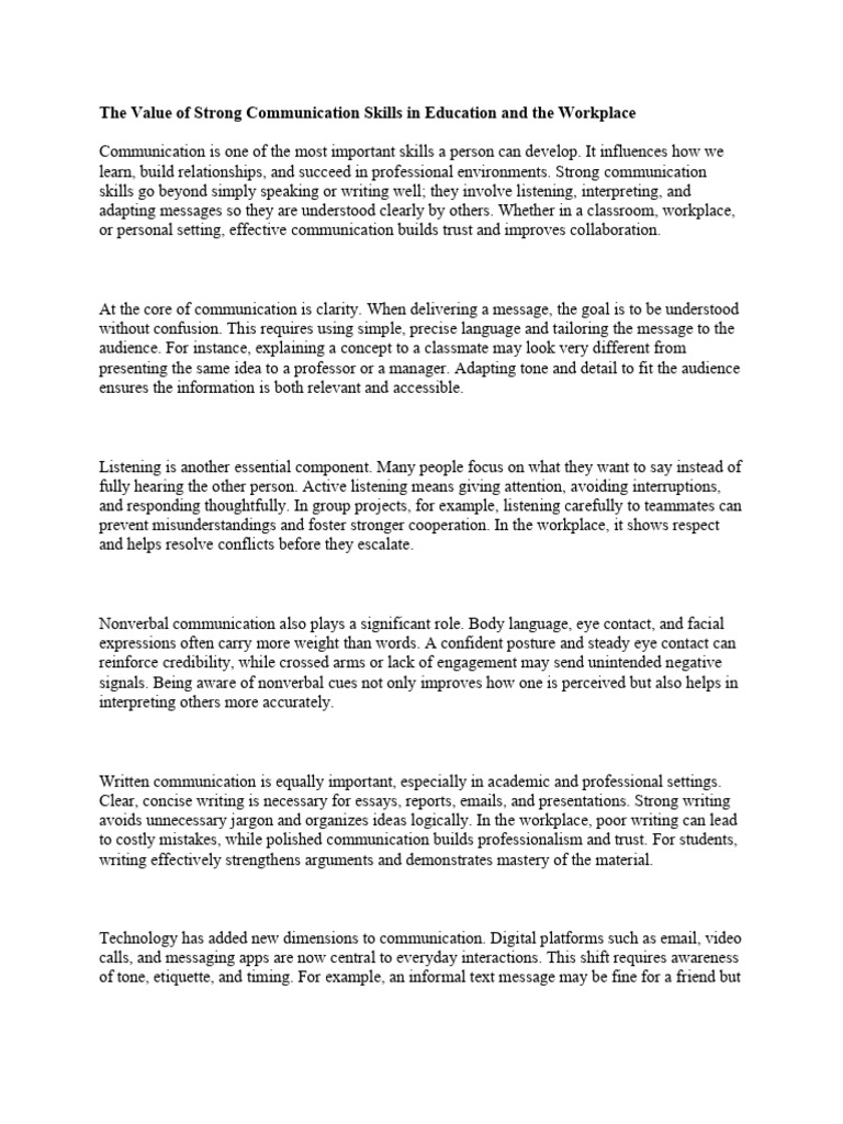 The Value of Strong Communication Skills in Education and The Workplace ...
