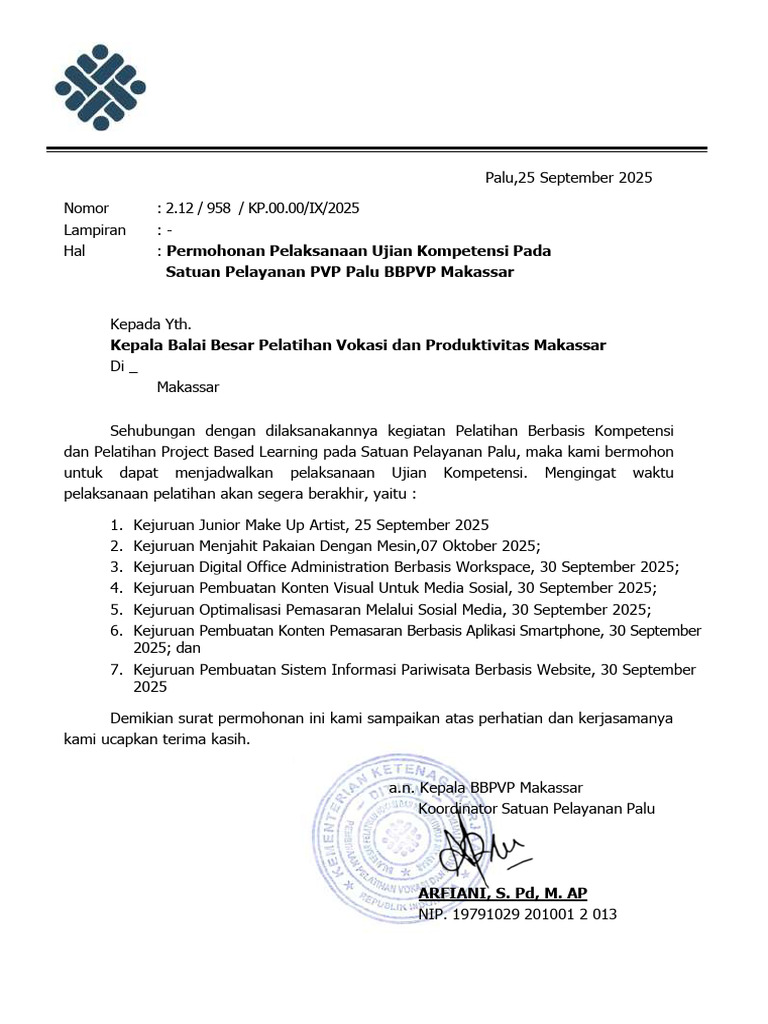 Surat Permohonan UJK Tahap I Tahun 2025 | PDF