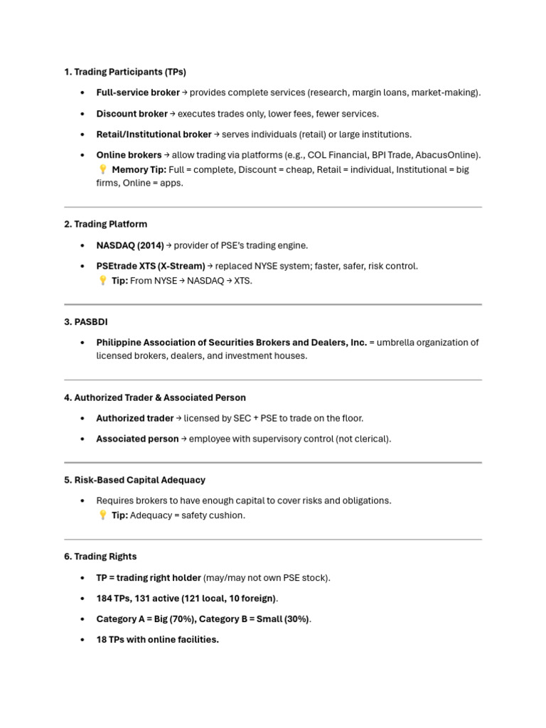 PH Stock Market Reviewer With QS | PDF | Stocks | Clearing (Finance)