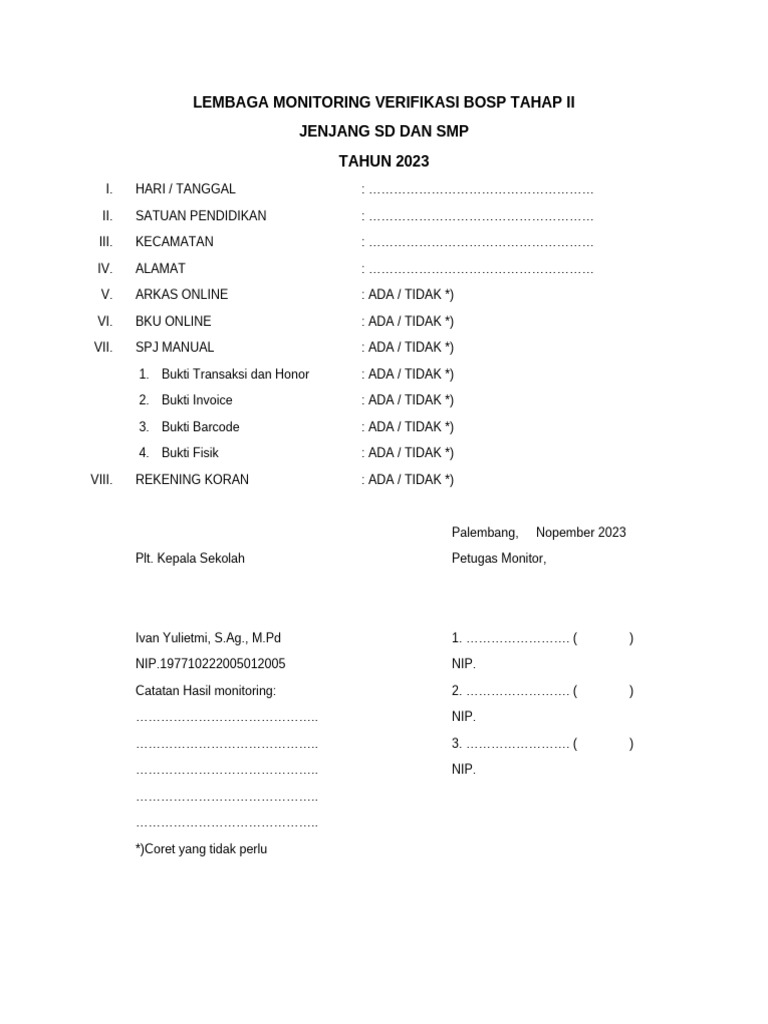 Monitoring Verifikasi BOSP 2023 SD/SMP | PDF