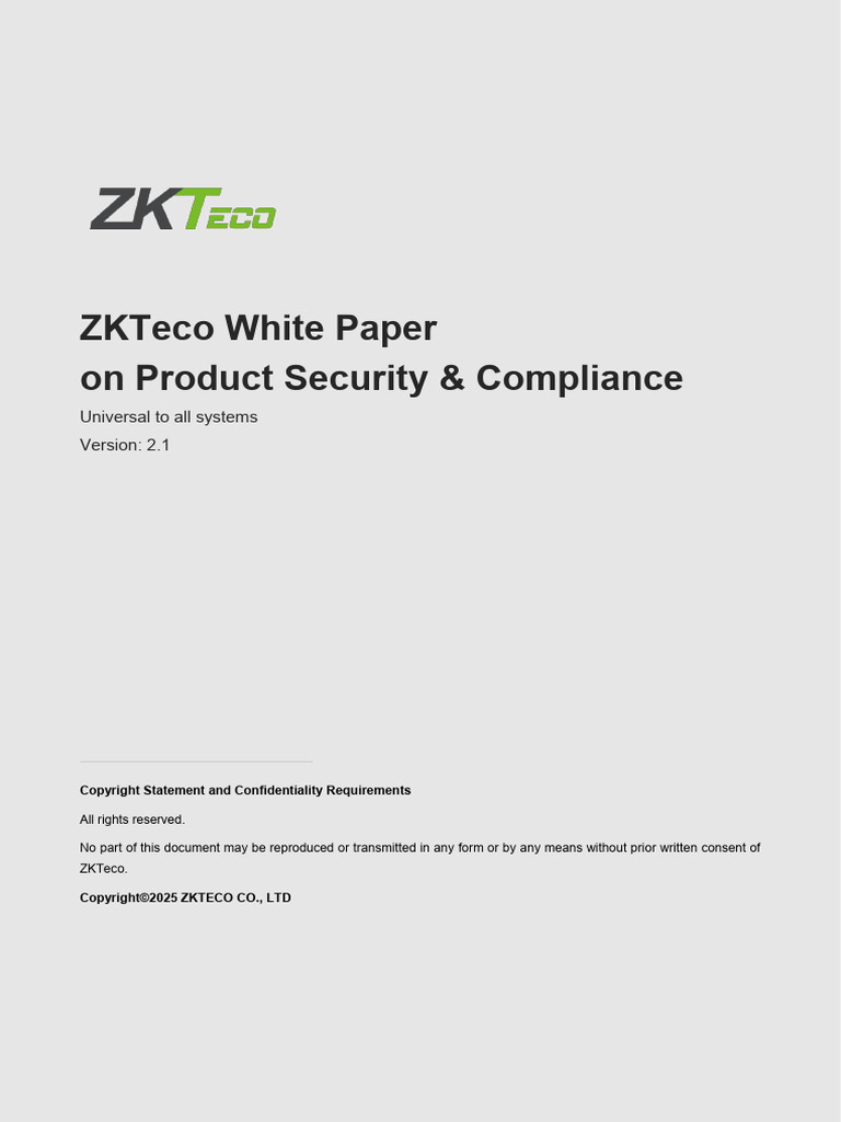 ZKTeco White Paper on Product Security & Compliance_20250228 | PDF | Computer Security | Security