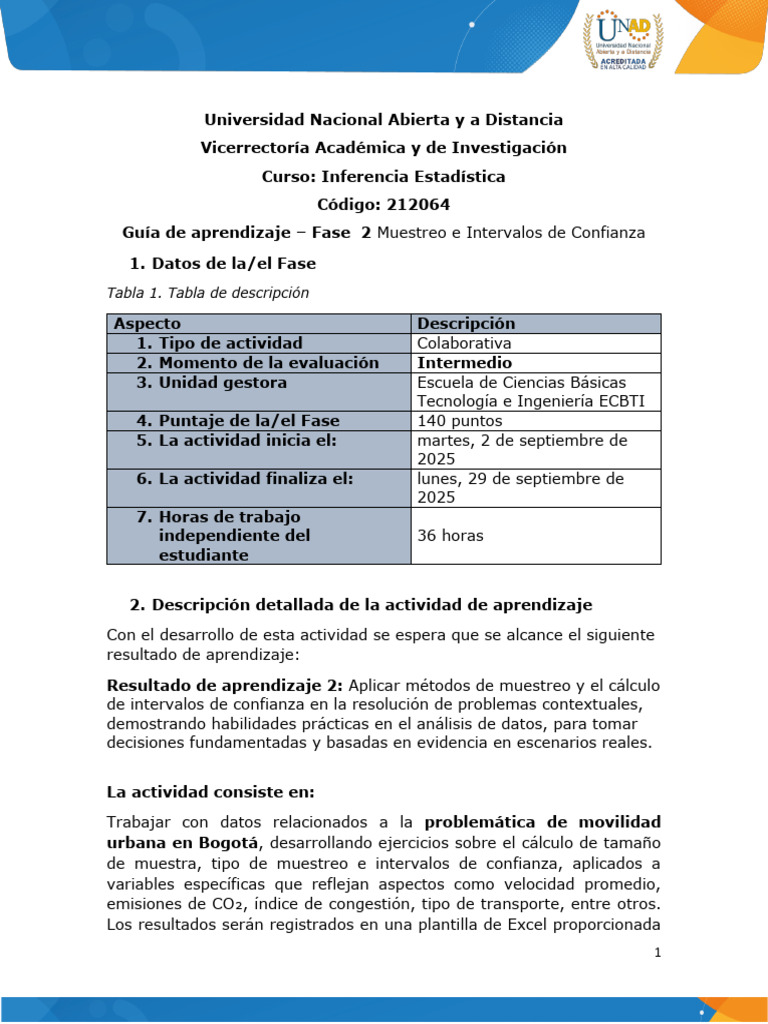Guía de Aprendizaje - Fase 2 - Muestreo e Intervalos de Confianza | PDF | Estadísticas ...