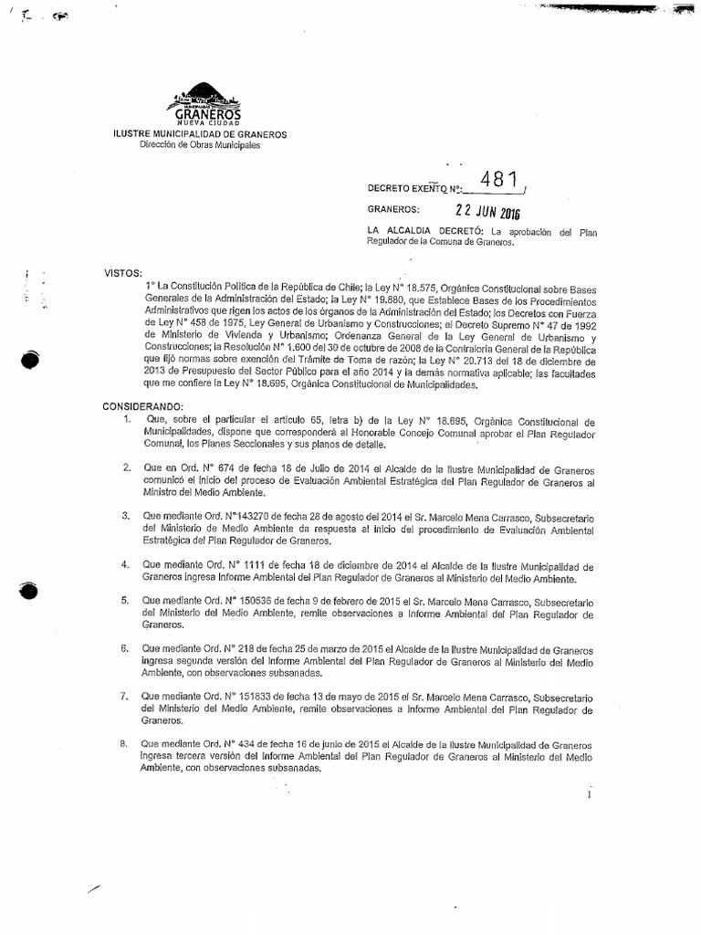 N481 Publicación Diario Oficial, Aprobación Plan Regulador | PDF ...