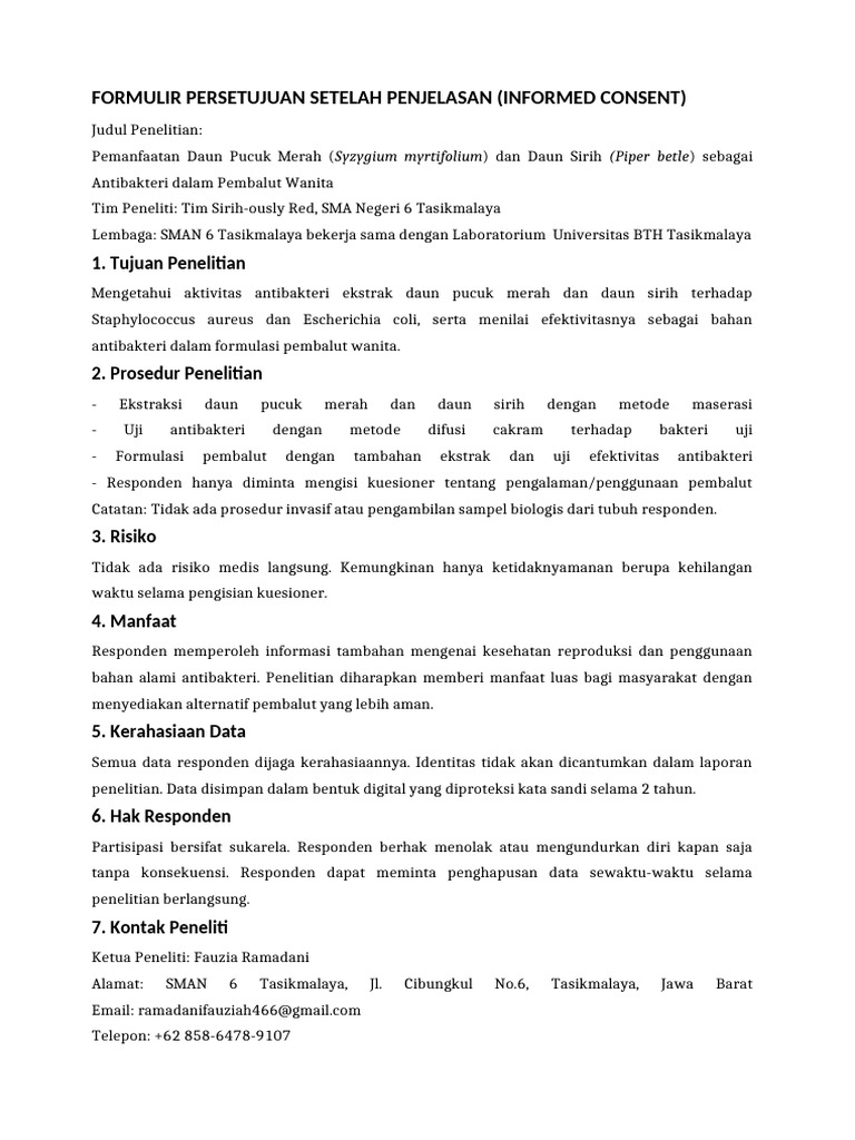 Formulir Informed Consent Sirih-Ously | PDF