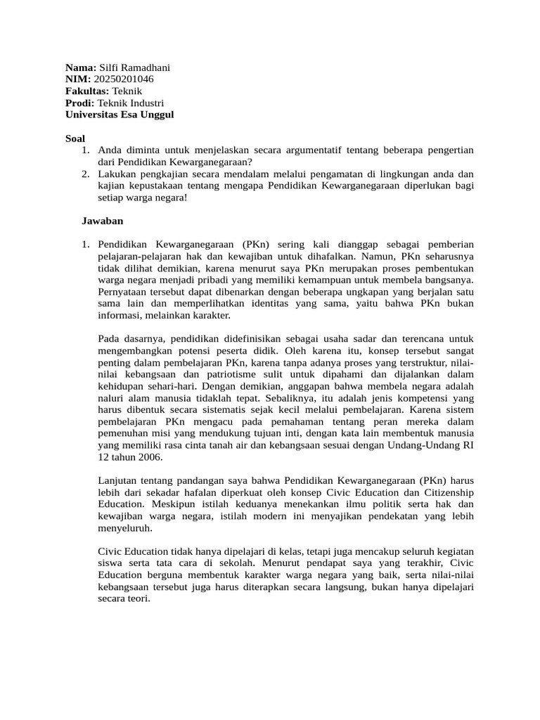 Pentingnya Pendidikan Kewarganegaraan | PDF