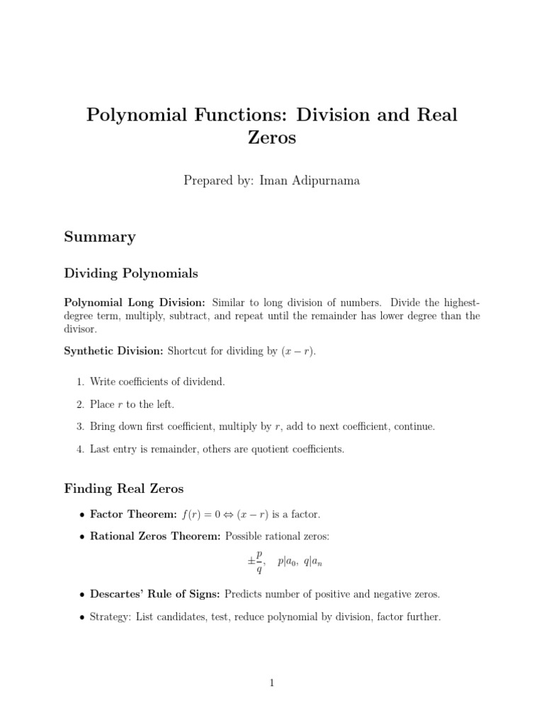 Topic 3 Polynomial Continuation | PDF | Division (Mathematics) | Polynomial