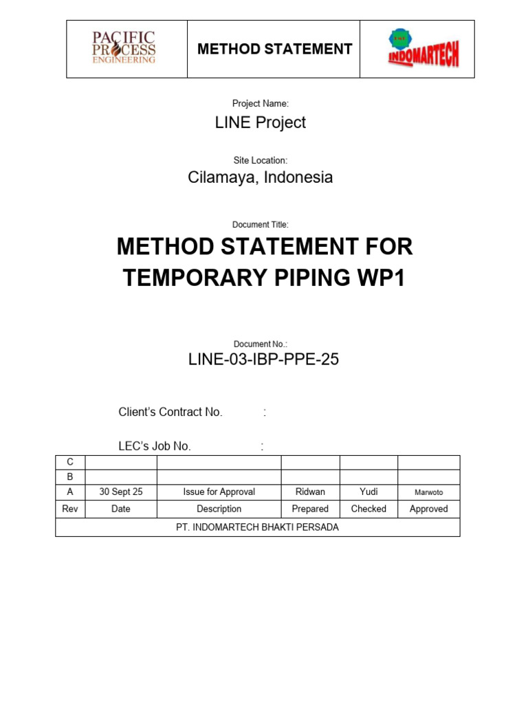 Method Statement for Temporary Piping | PDF | Pipe (Fluid Conveyance ...