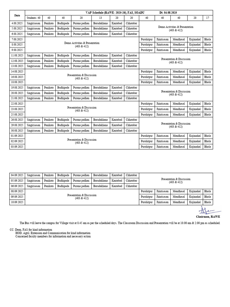 VAP Revised Schedule | PDF