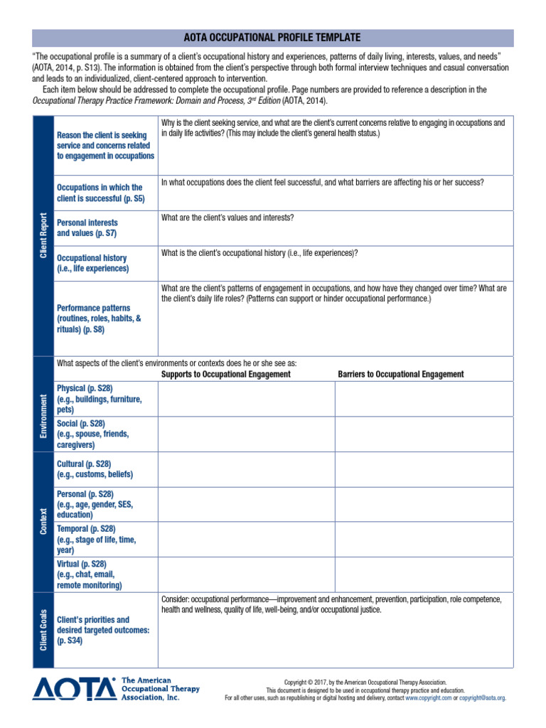 AOTA-Occupational-Profile-Template 2 | PDF | Occupational Therapy ...
