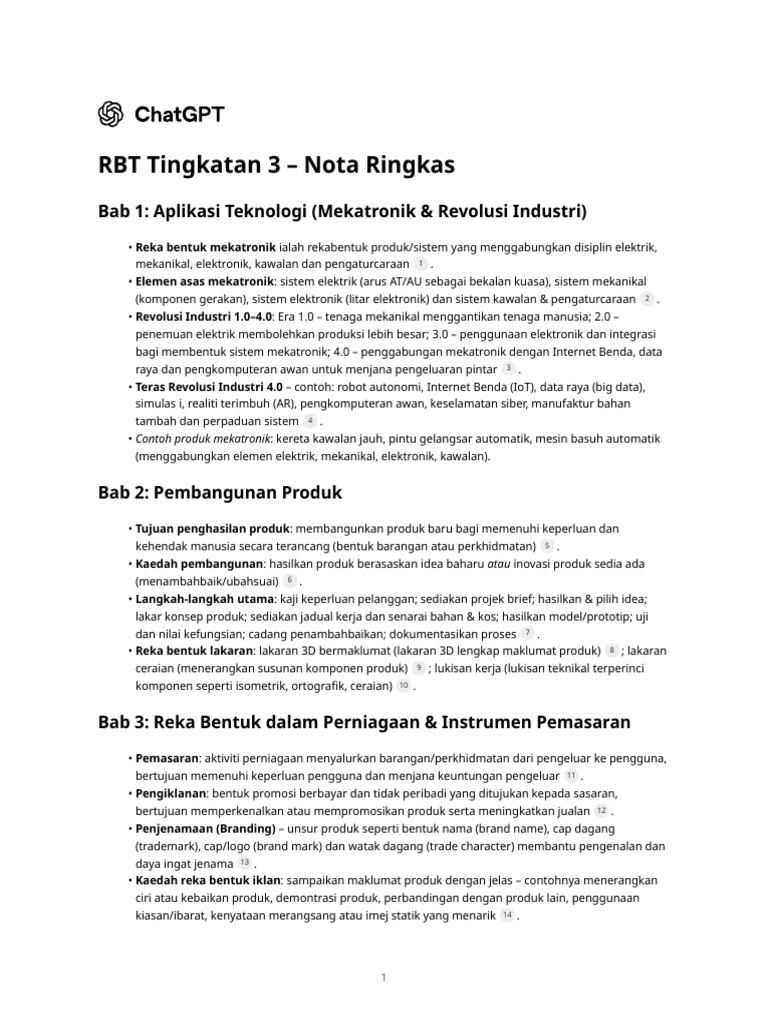 RBT Tingkatan 3 - Nota Ringkas | PDF