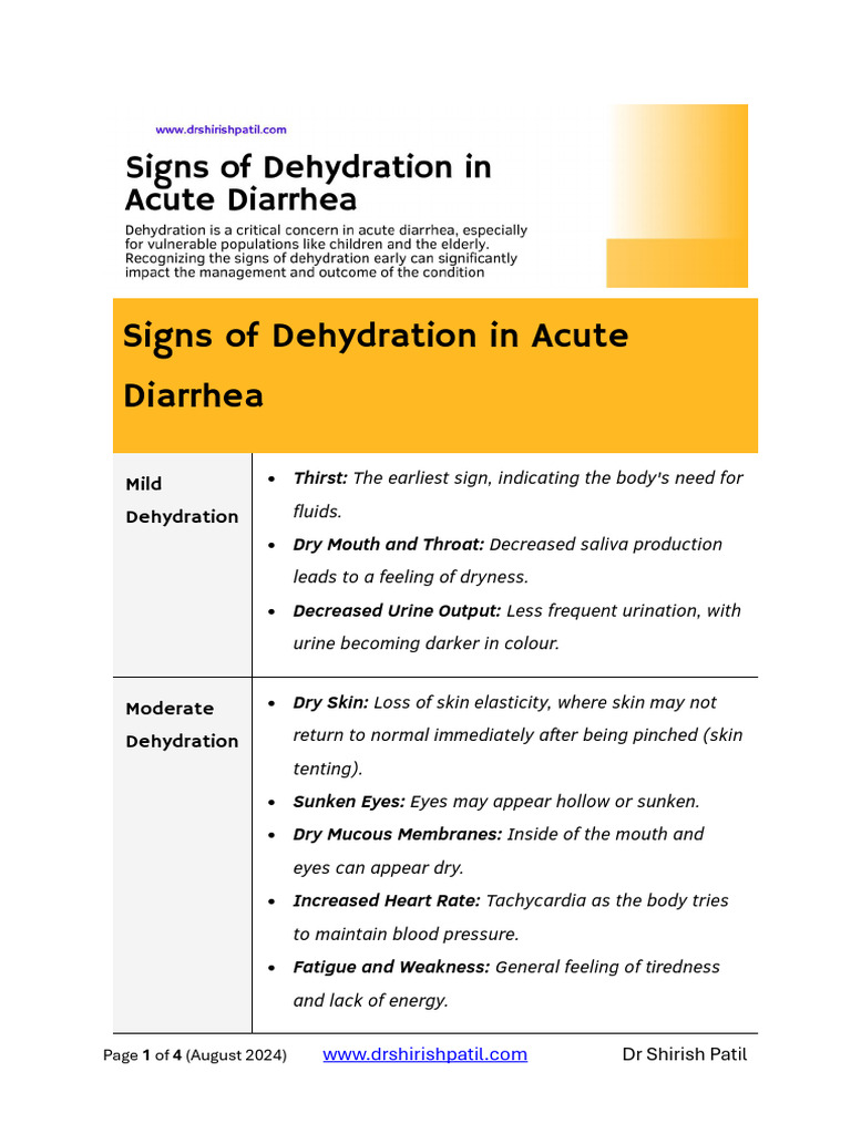 Dehydration Signs in Acute Diarrhea | PDF | Dehydration | Body Fluids