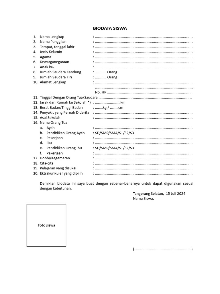 Contoh Form Biodata | PDF