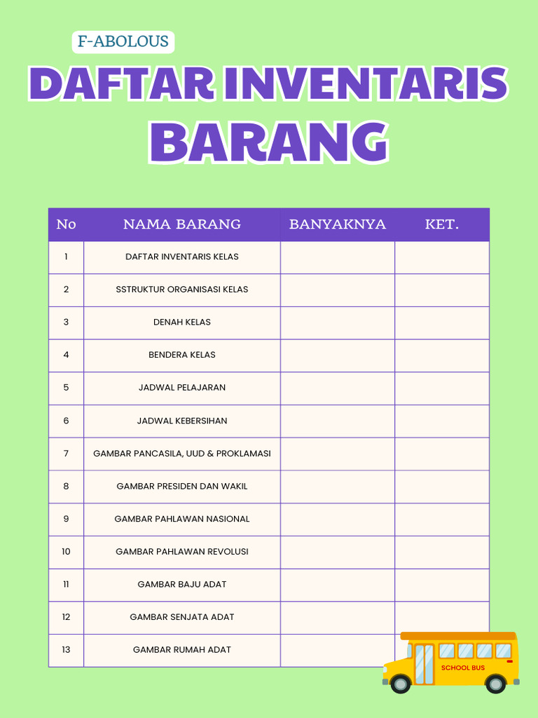 Daftar Inventaris Kelas Lengkap | PDF