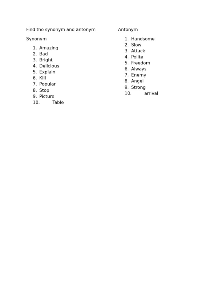 Find The Synonym and Antonym | PDF