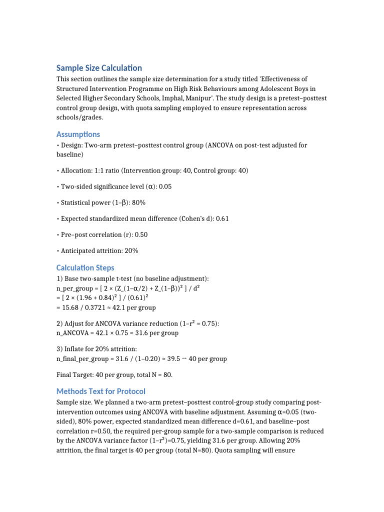 Sample Size Calculation | PDF