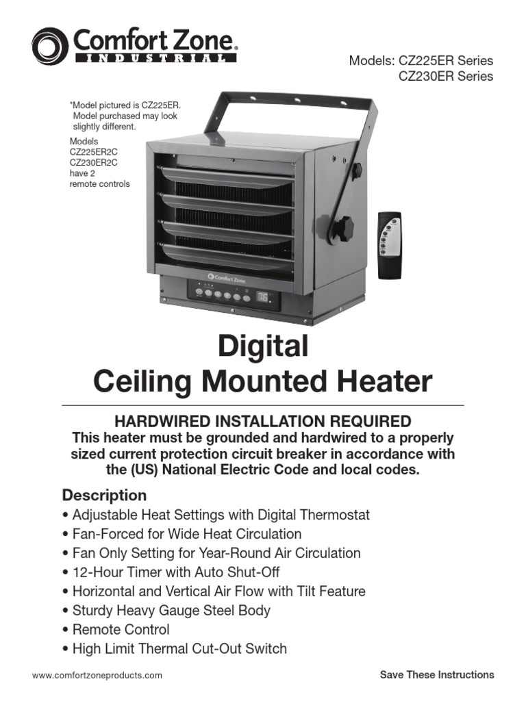 Digital Ceiling Mounted Heater: Hardwired Installation Required | PDF ...