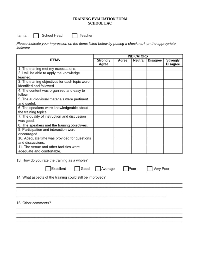 Training Evaluation Form Template | PDF