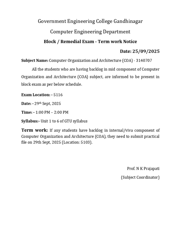 COA Block Exam Notice | PDF