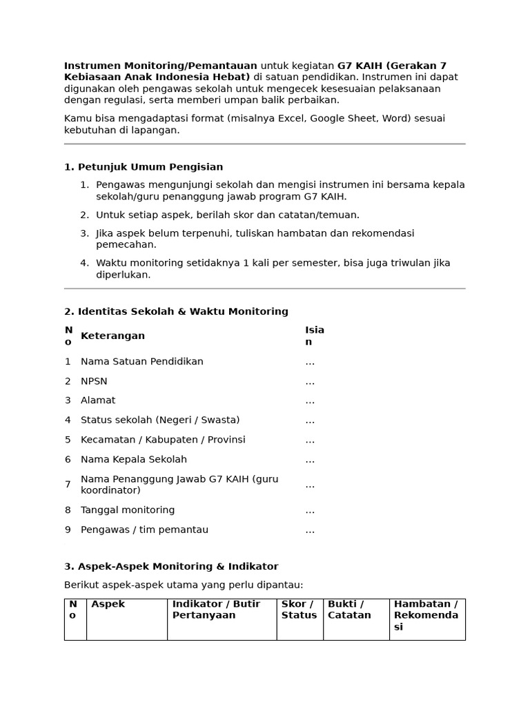 Instrumen Monitoring G 7 KAIH | PDF