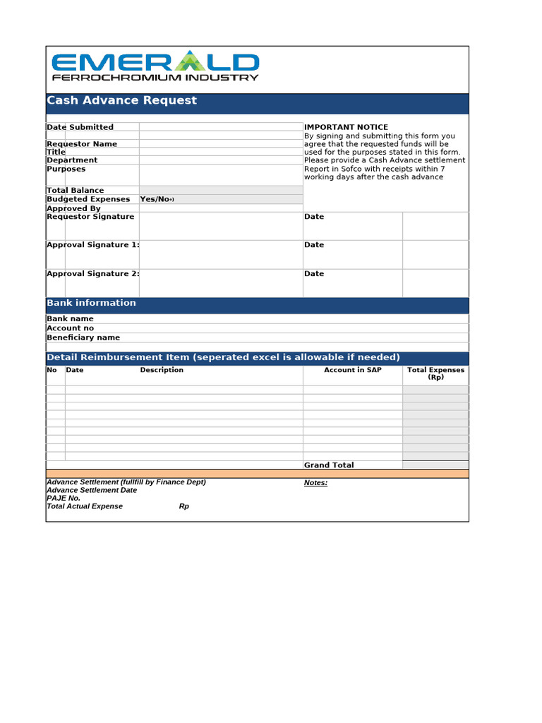 Cash Advance Request | PDF